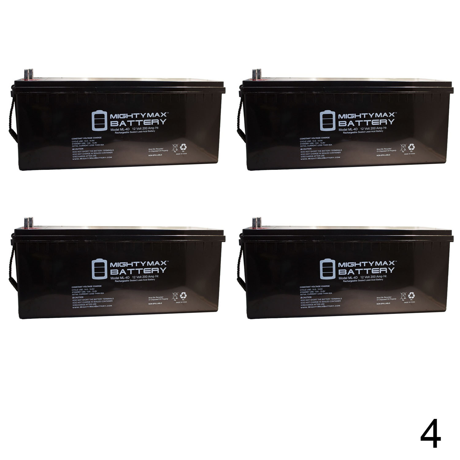 ML4D -12 Volt 200 AH, Internal Thread (INT) Terminal, Rechargeable SLA ...