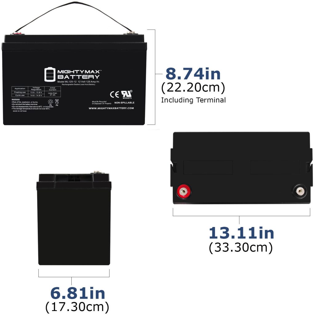 ML125-12 - 12 Volt 125 AH, Internal Thread (INT) Terminal, Rechargeable ...