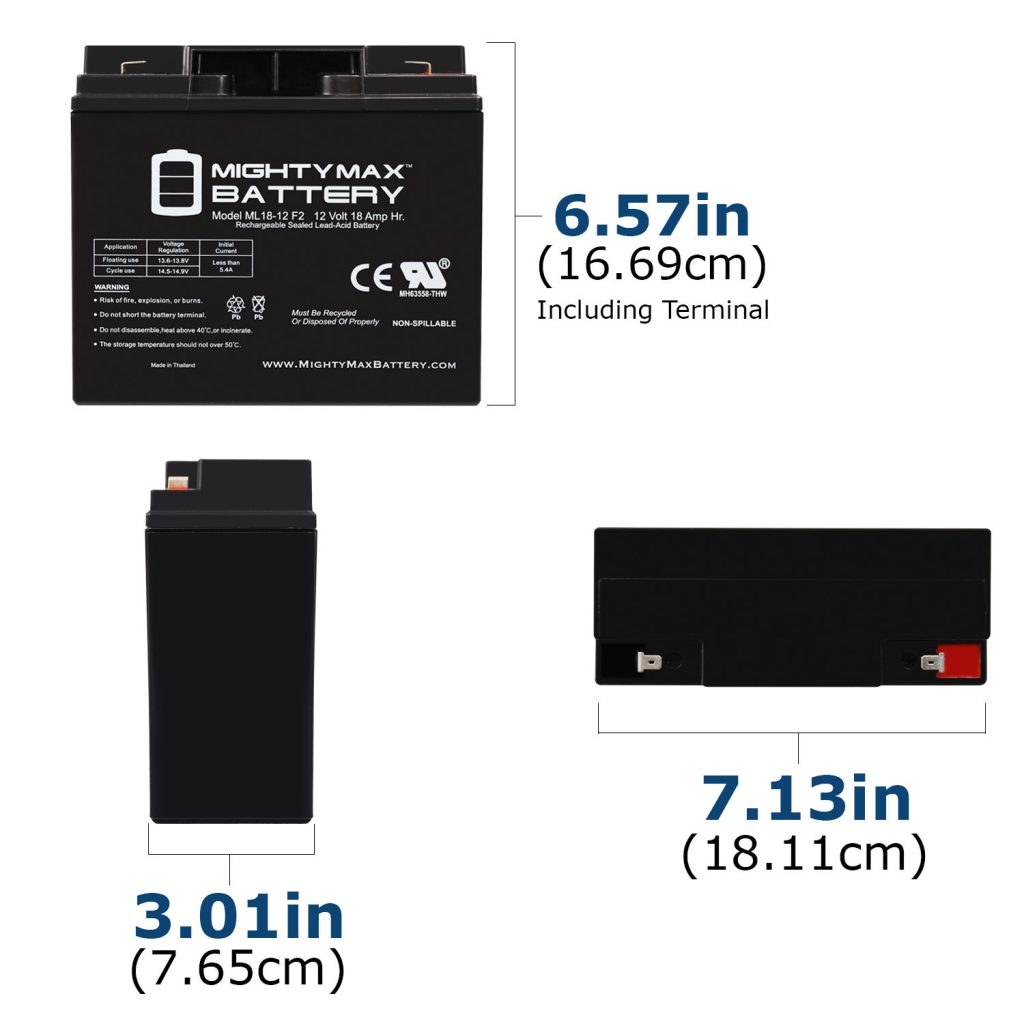 ML18-12F2 - 12 Volt 18 AH, F2 Terminal, Rechargeable SLA AGM Battery ...