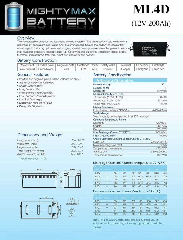 12V 200Ah 4D SLA Replacement Battery for Caterpillar Excavators ...