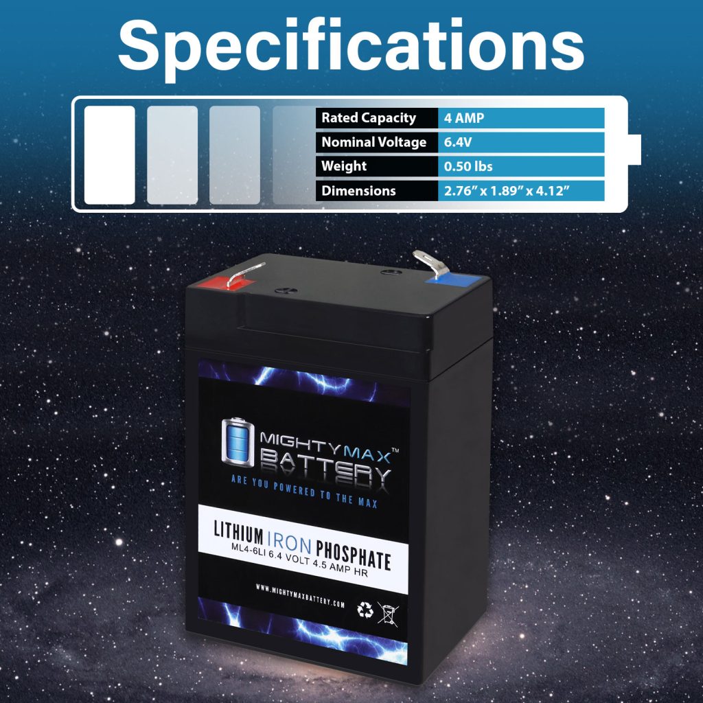 Mighty Max Battery ML4-6LI - 6 Volt 4.5 AH Deep Cycle Lithium Iron ...