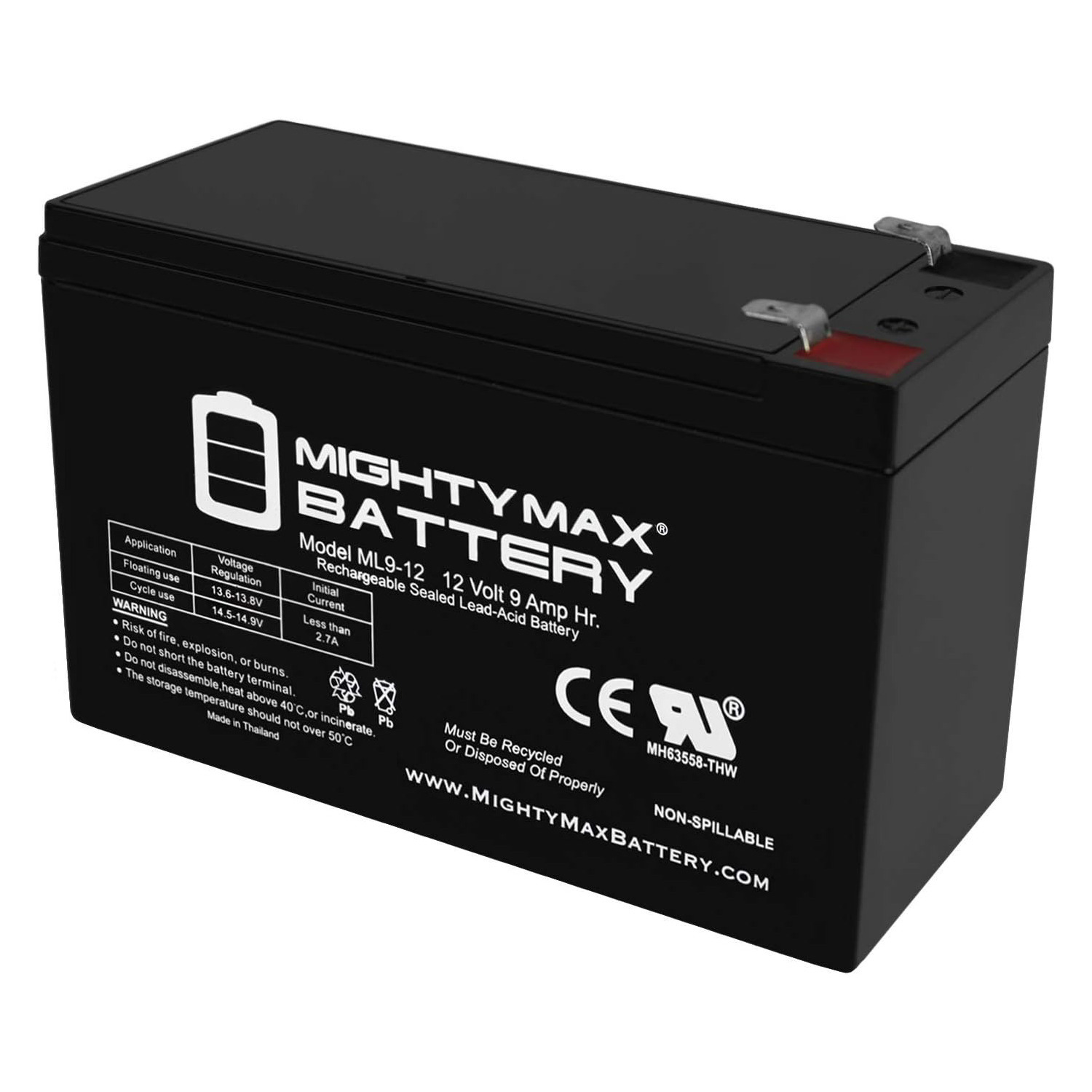 ML9-12 - 12 Volt 9 AH, F2 Terminal, Rechargeable SLA AGM Battery ...