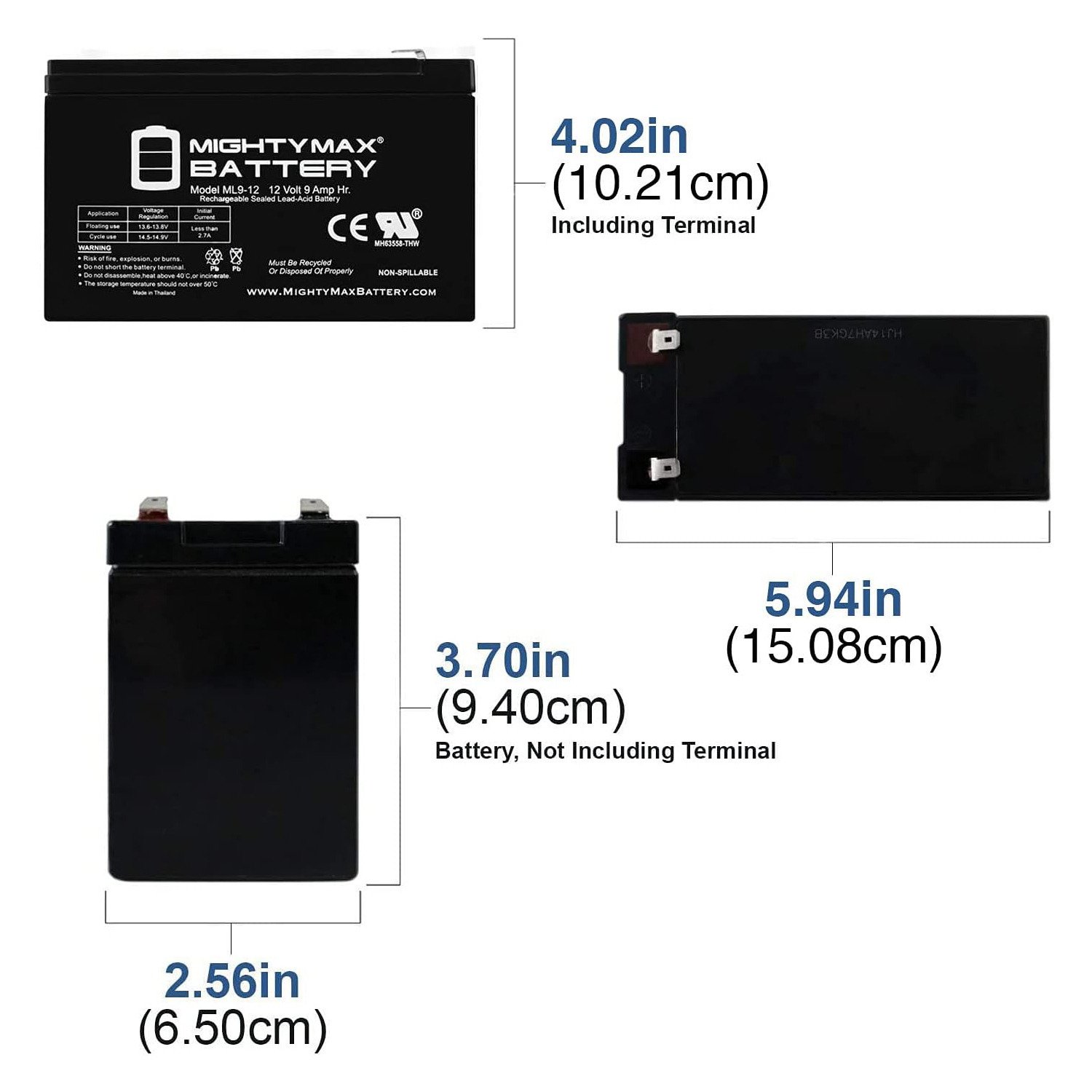 ML9-12 - 12 Volt 9 AH, F2 Terminal, Rechargeable SLA AGM Battery ...