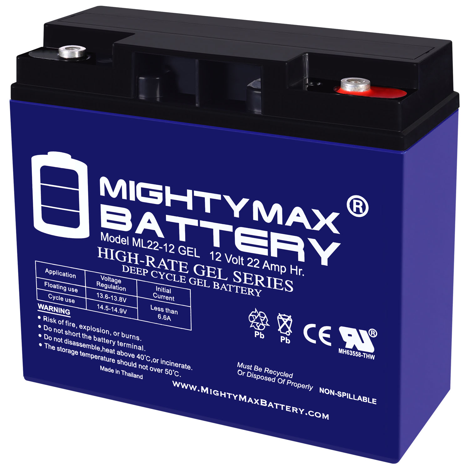 ML-U1-CCAHR -12 Volt, 320 CCA, Nut and Bolt (NB) Terminal, Rechargeable ...