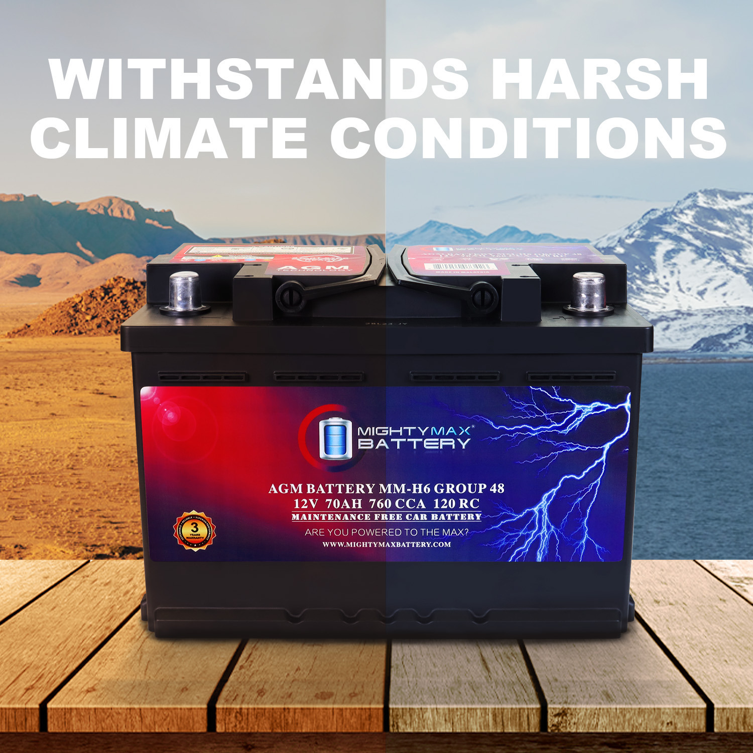 MM-H6 Start and Stop Car BCI Group Size 48 12V 70 AH, 120RC, 760 CCA Rechargeable AGM Car ...