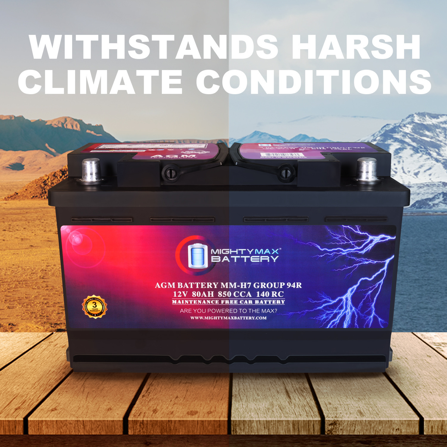 MM-H7 Start and Stop Car BCI Group Size 94R 12V 80AH, 140RC, 850 CCA ...