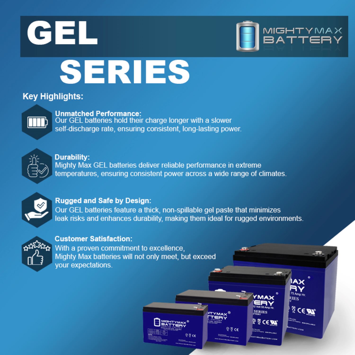 ML55-12GEL -12 Volt 55 AH, GEL Type, Internal Thread (INT) Terminal ...