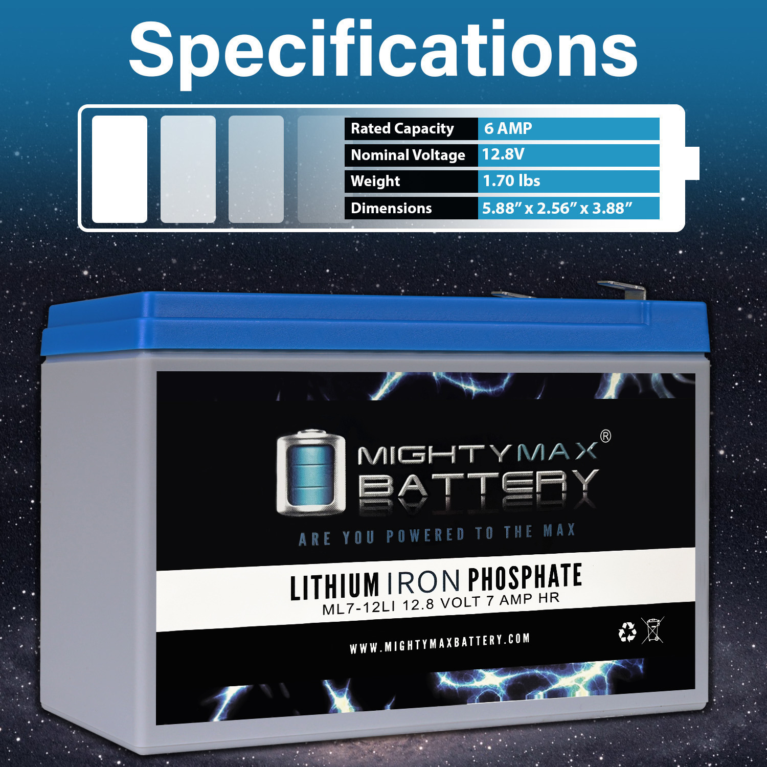 Mighty Max Battery ML7-12LI - 12 Volt 7 AH Deep Cycle Lithium Iron ...