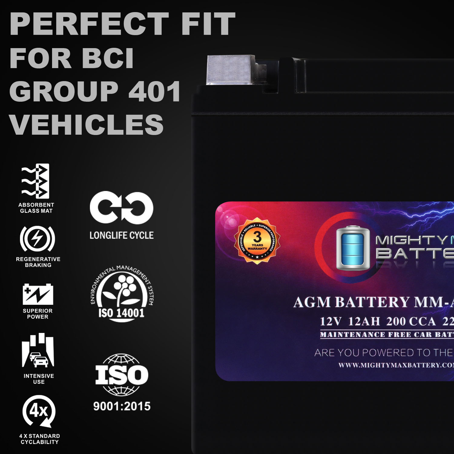 MM-AUX12 Auxiliary Battery 12V 12Ah, 22RC, 200 CCA Rechargeable AGM Car Battery - MightyMaxBattery