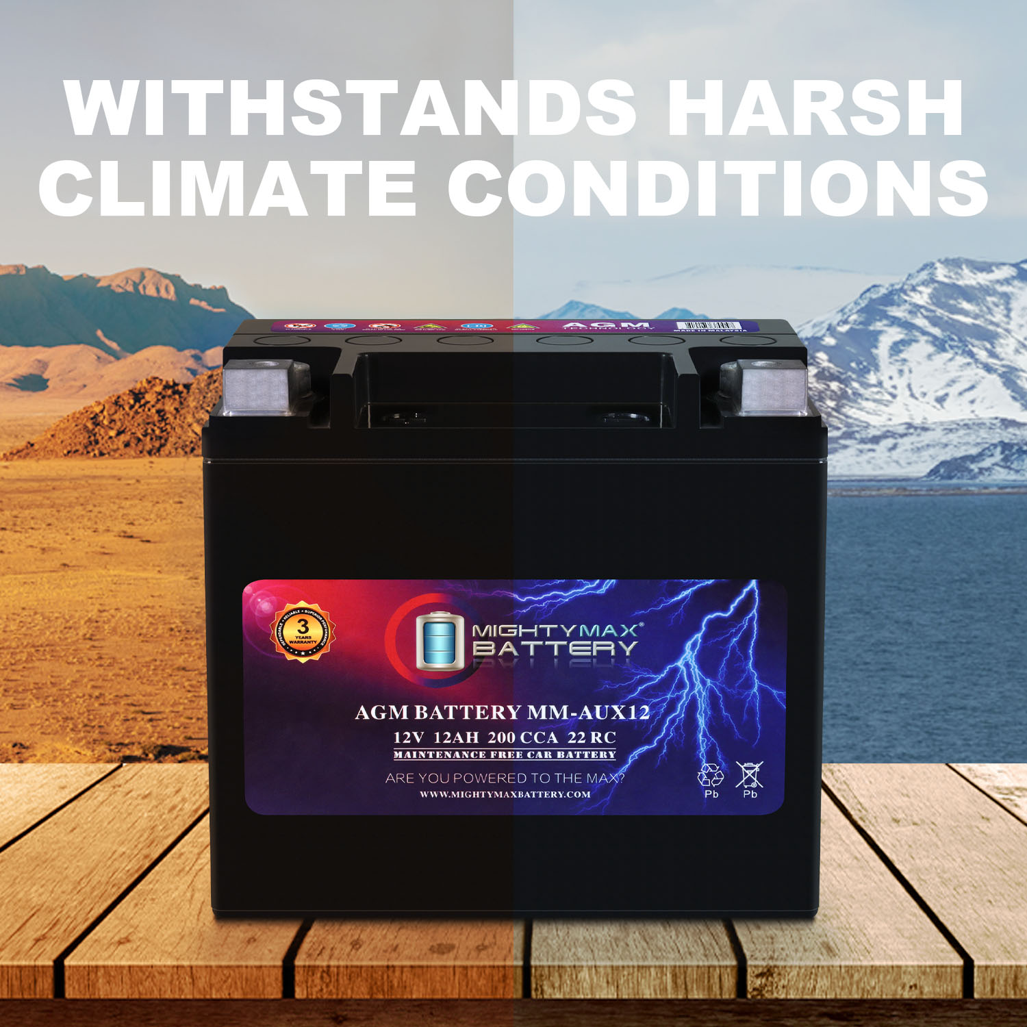 MM-AUX12 Auxiliary Battery 12V 12Ah, 22RC, 200 CCA Rechargeable AGM Car Battery - MightyMaxBattery