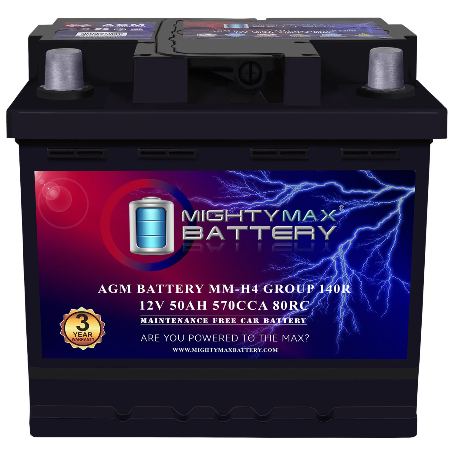 MM-H4 Start and Stop Car BCI Group Size 140R 12V 50 AH, 80RC, 570 CCA ...