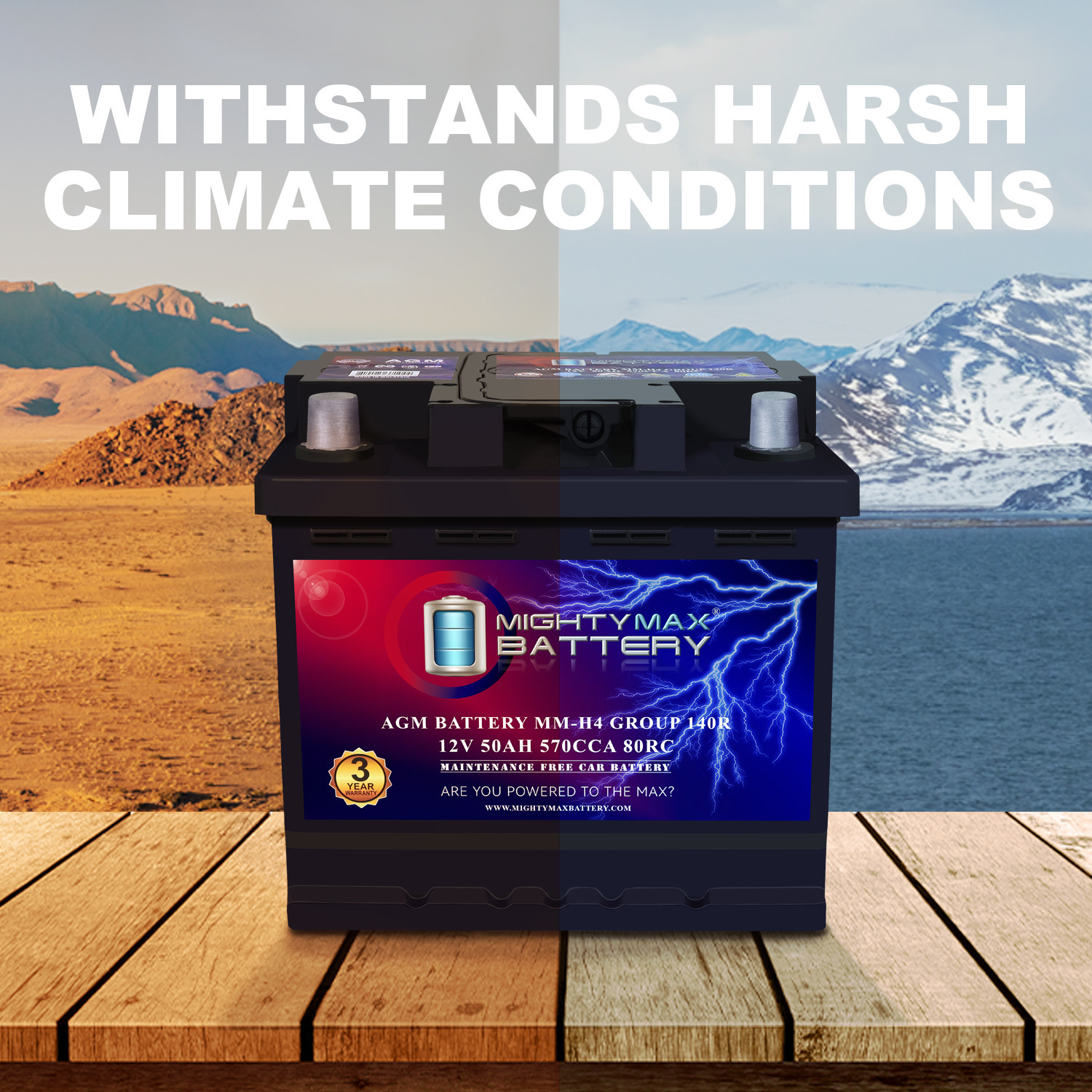 MM-H4 Start and Stop Car BCI Group Size 140R 12V 50 AH, 80RC, 570 CCA ...