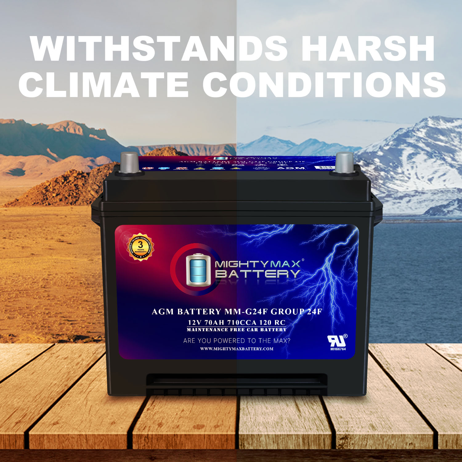 MM-G24F Start and Stop Car BCI Group Size 24F 12V 70Ah, 120RC, 710 CCA ...