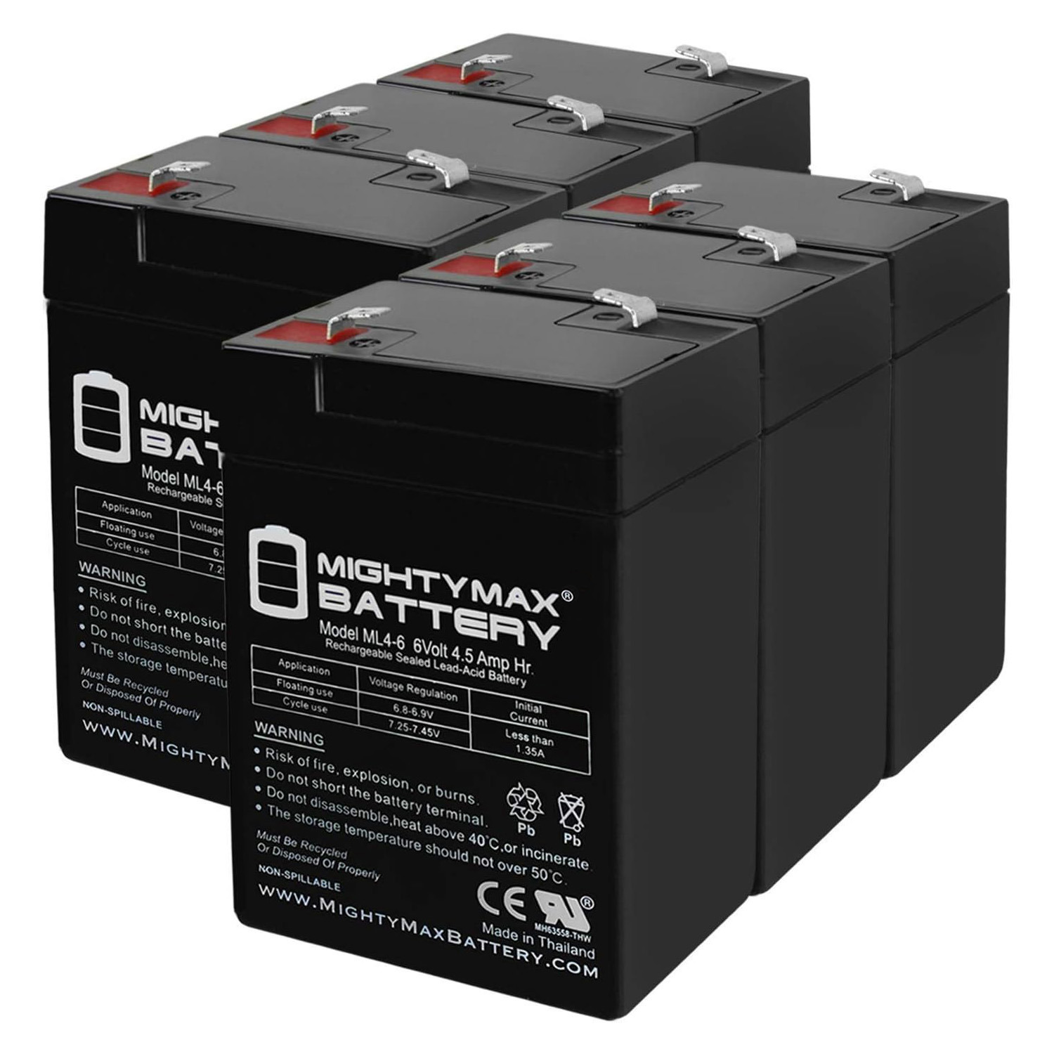 Mighty Max Battery ML4-6 - 6 Volt 4.5 AH, F1 Terminal, Rechargeable SLA ...