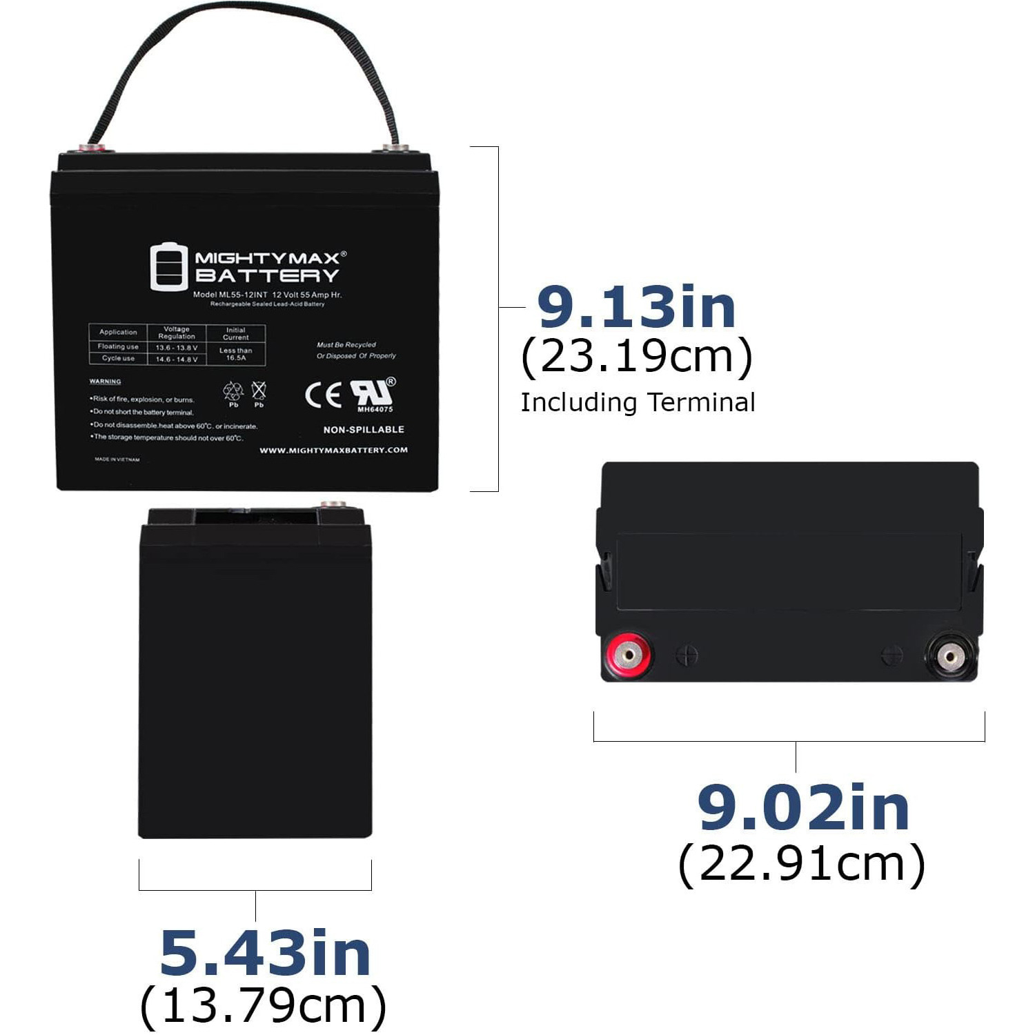 12V 55AH Internal Thread Battery Replaces Wus Tech M4JRH Wheelchair ...