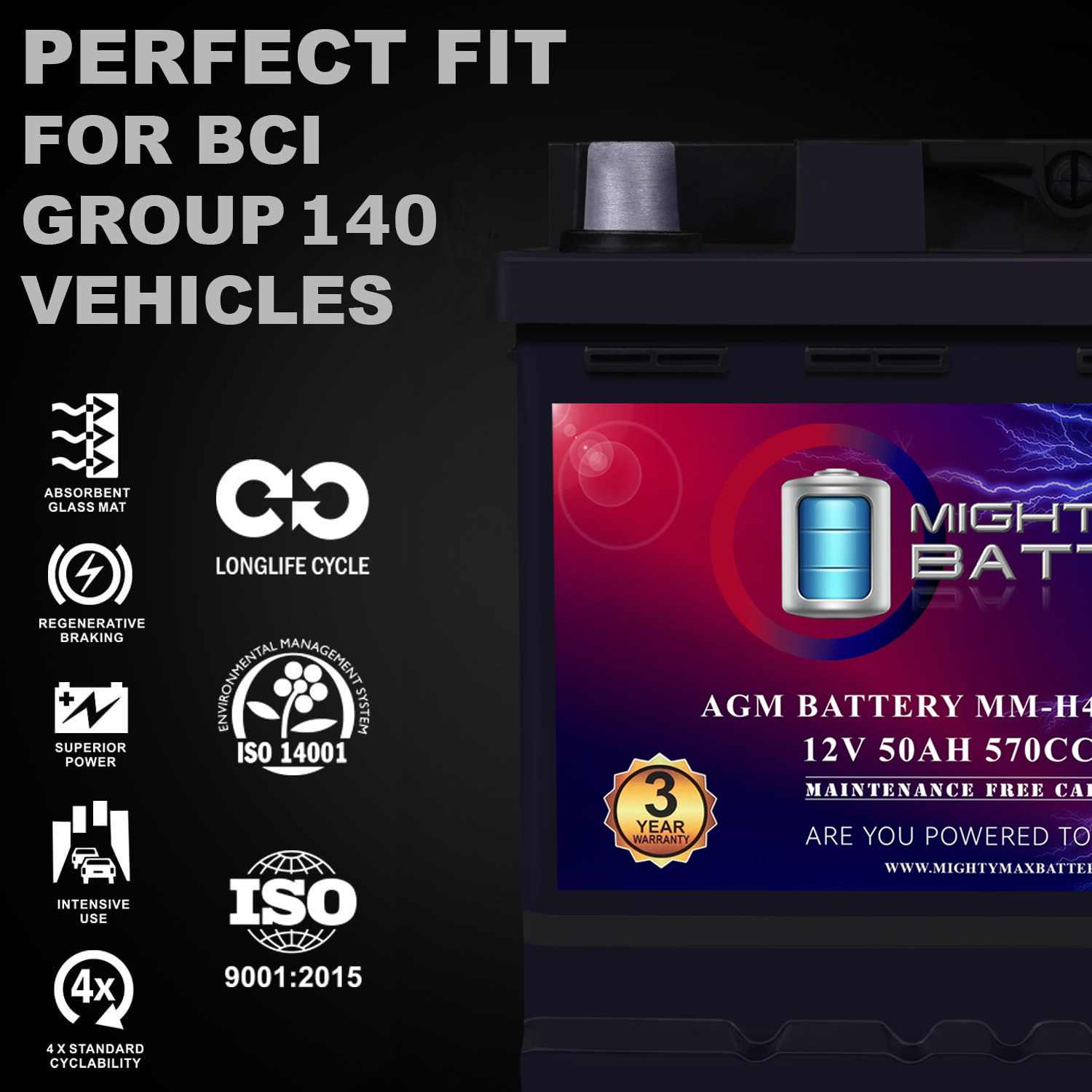 MM-H4L Start and Stop Car BCI Group Size 140 Positive Terminal on Left ...