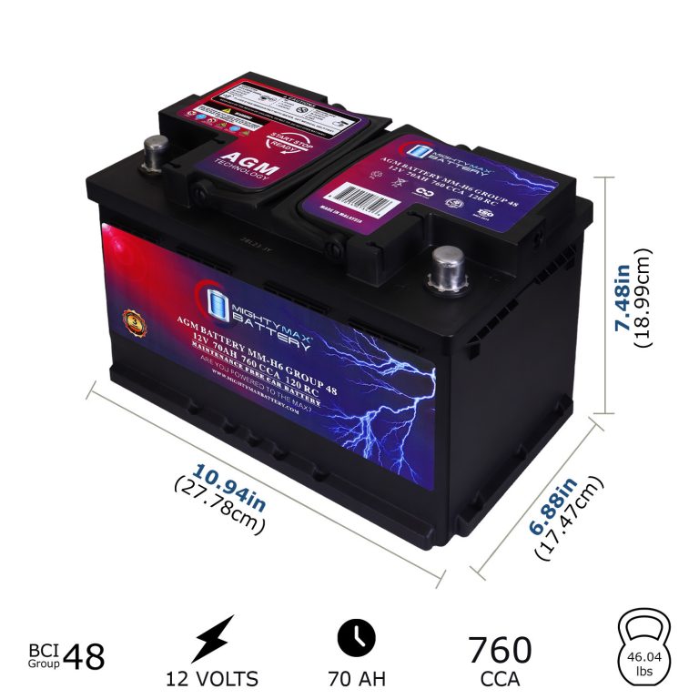MM-H6 Start and Stop Car BCI Group Size 48 12V 70 AH, 120RC, 760 CCA ...